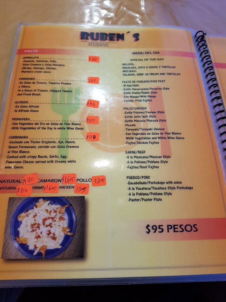 Menu at Ruben's restaurant, Isla Mujeres, 18