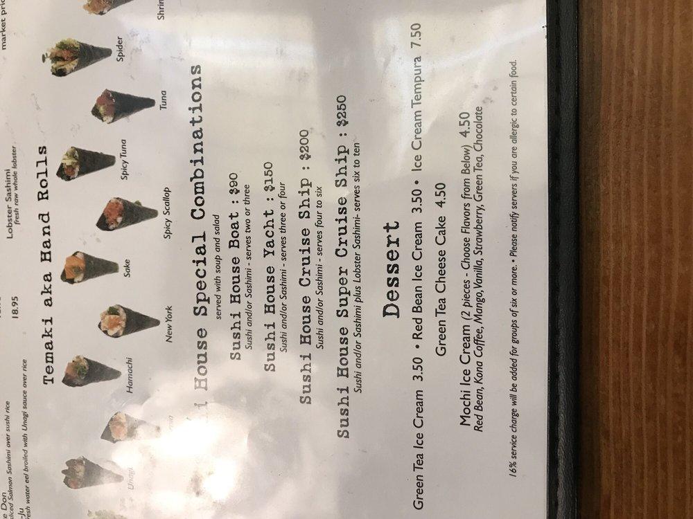 Menu at Sushi House restaurant, Alameda