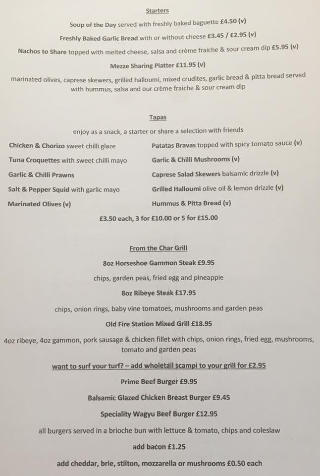 Menu at The Old Fire Station Cafe Bar, Malpas