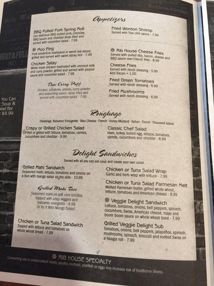 Menu at The Rib House restaurant, Lakeland