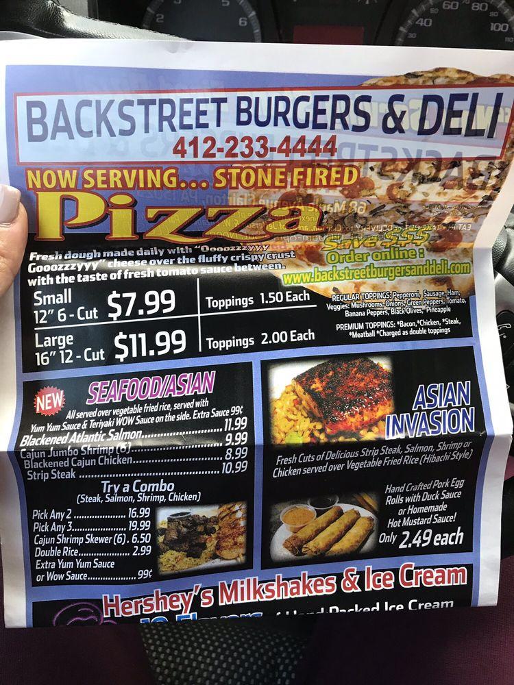 Menu at Backstreet Burgers & Deli restaurant, Clairton
