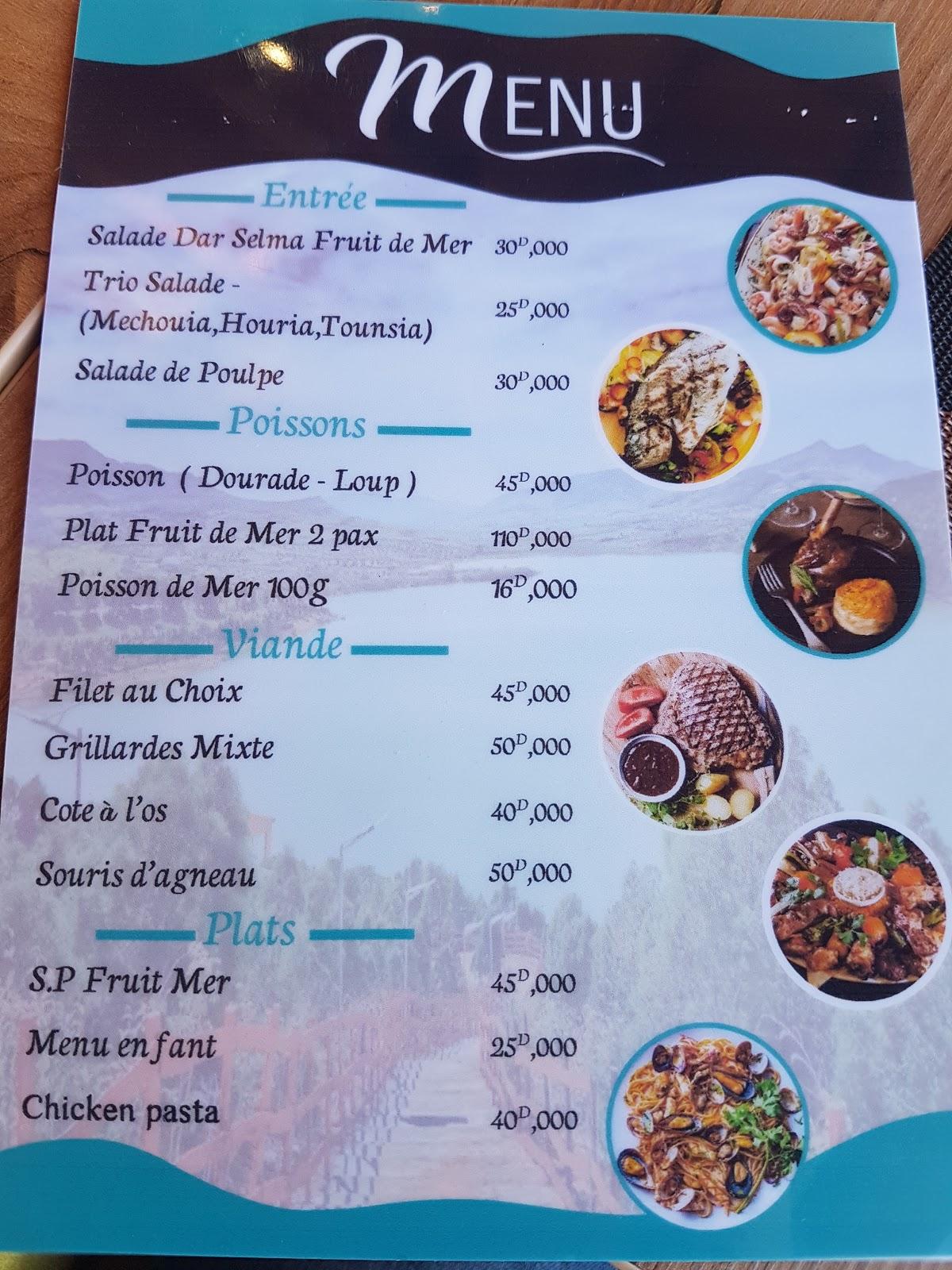Menu au Dar selma (Bou Argoub) restaurant, Tunisie
