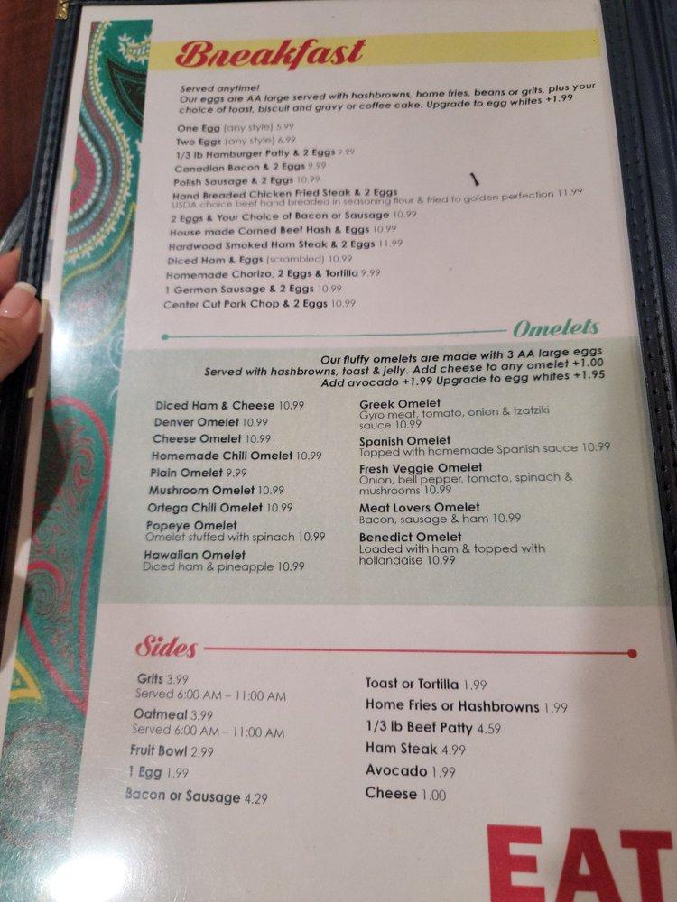 Menu at Foothills Eatery restaurant, Yuma
