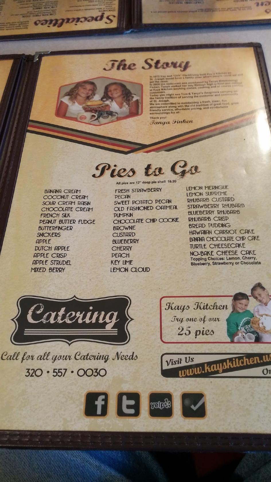 Menu at Kay's Kitchen restaurant, Saint Joseph