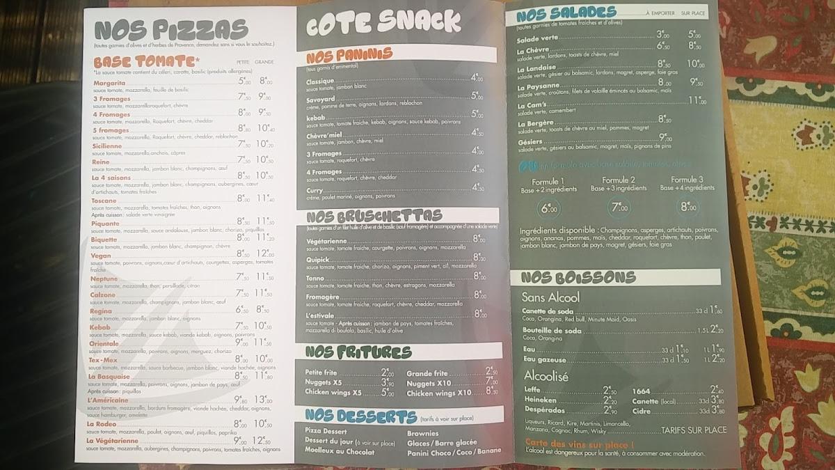 Menu at Le Comptoir À Pizza restaurant, Bénesse-Maremne