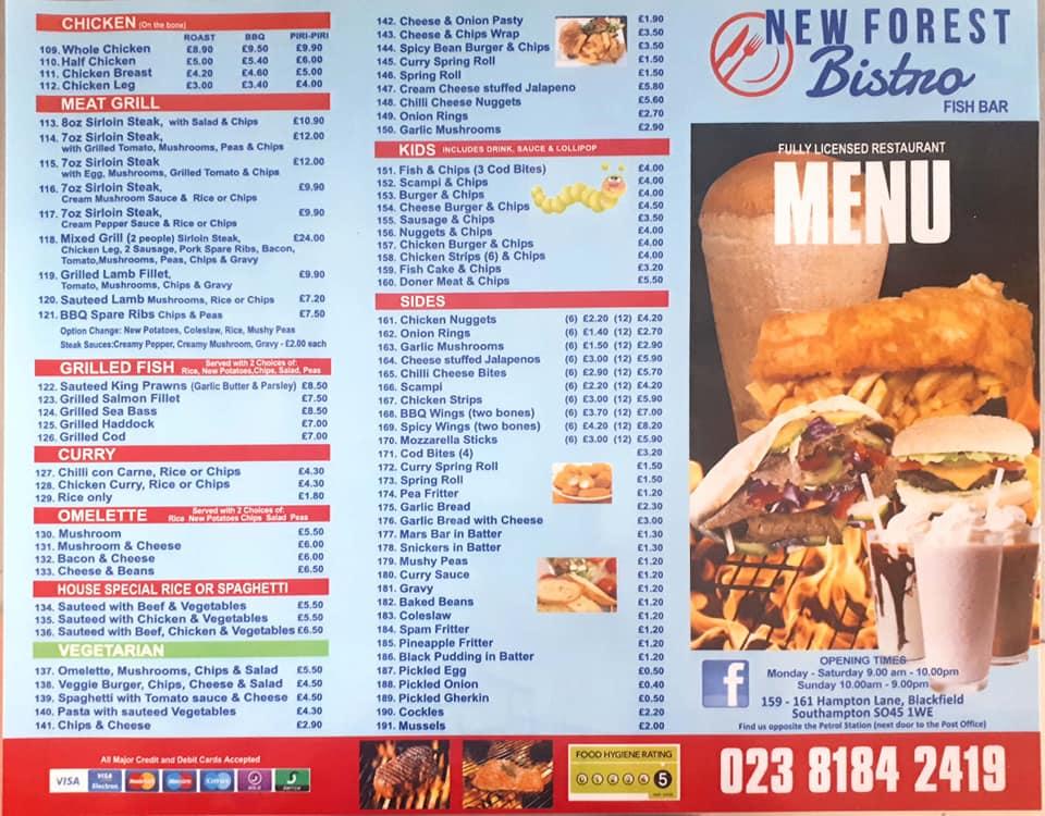 Menu at New Forest Bistro restaurant, Southampton