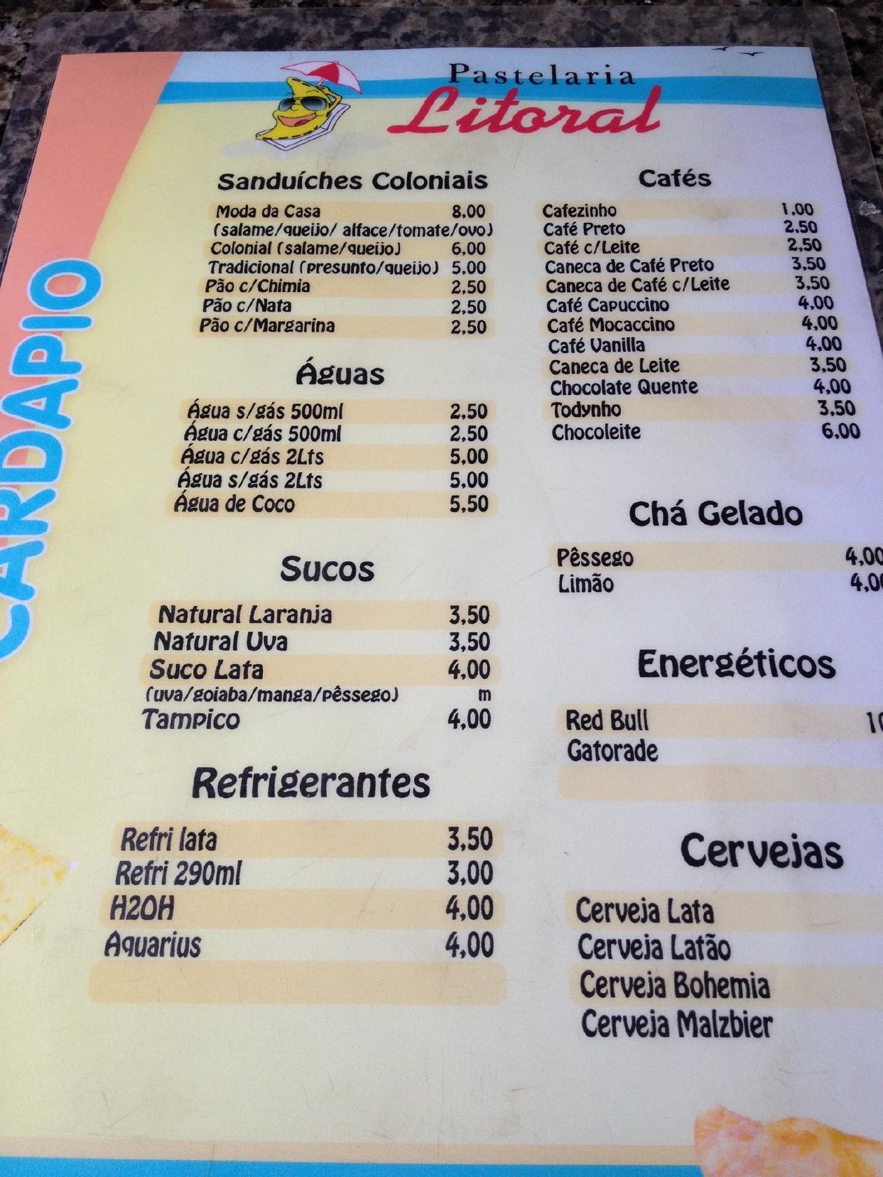 Menu em Pastelaria Litoral 1 restaurante, Osório, RS-030