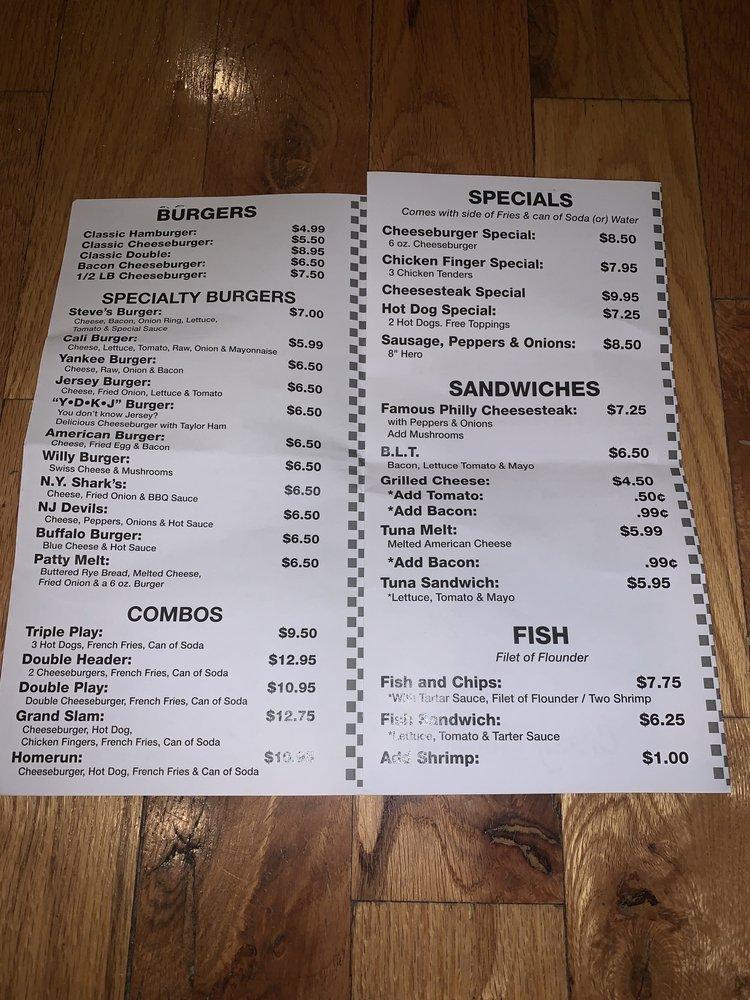 Menu at Steve's Burgers restaurant, North Bergen