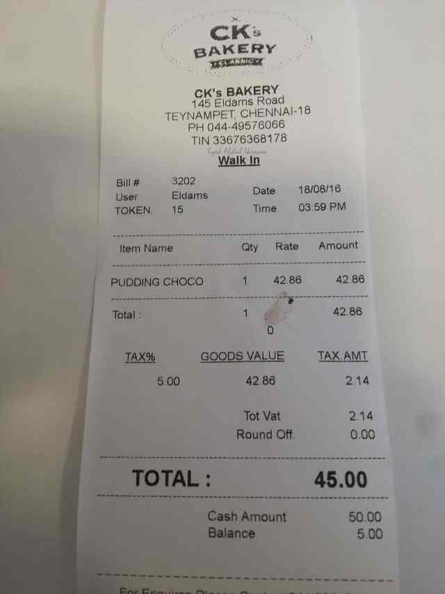 Menu at CK's Bakery Saidapet, Chennai, No.19/2 No:49