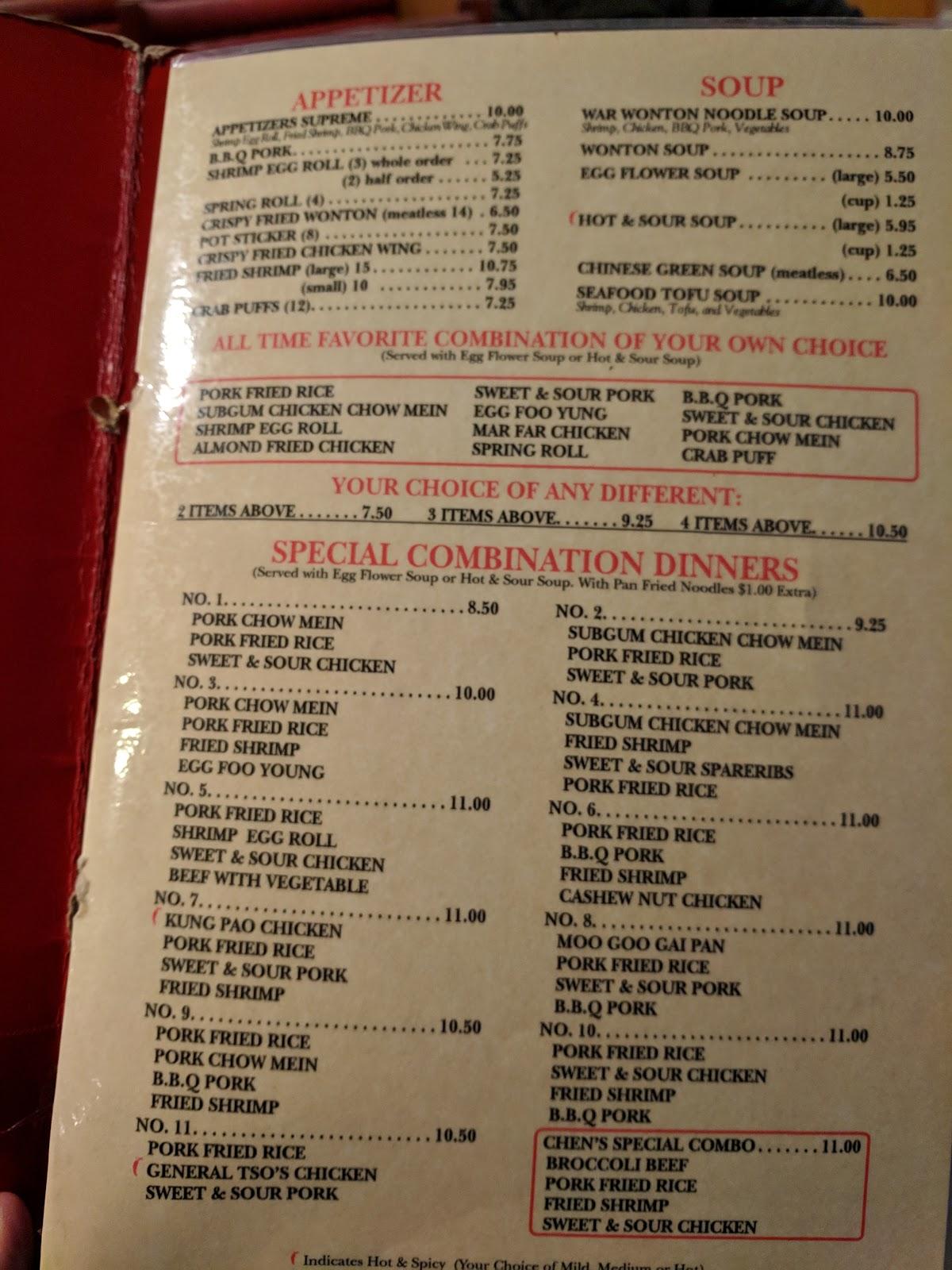 Menu at Chen's Chinese Restaurant, Hermiston