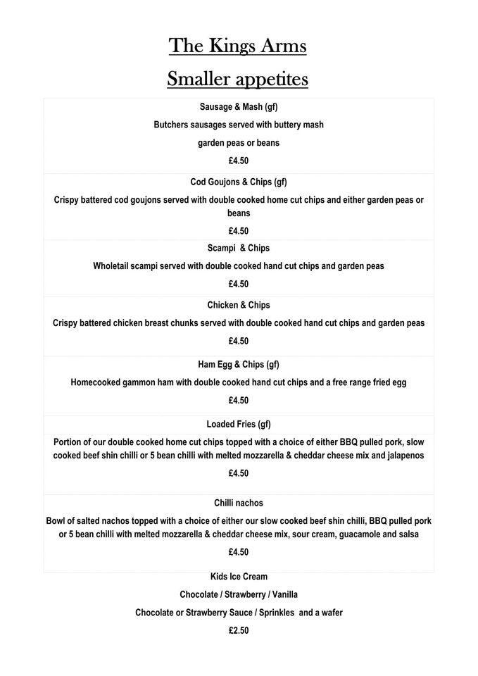 Menu at The Kings Arms pub & bar, Hartland