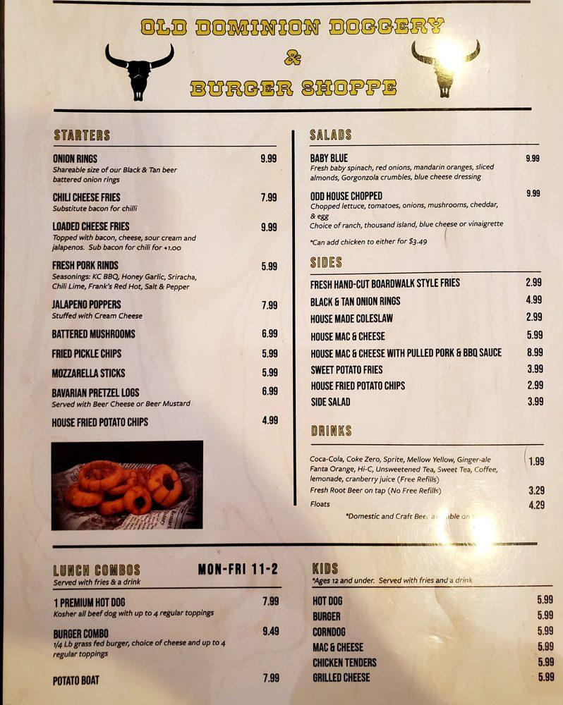 Menu at Old Dominion Doggery & Burger Shoppe restaurant, Strasburg