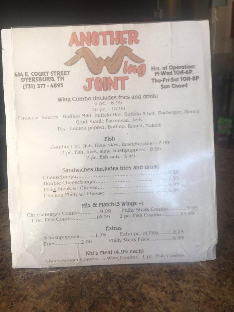 Menu at Another Wing Joint restaurant, Dyersburg