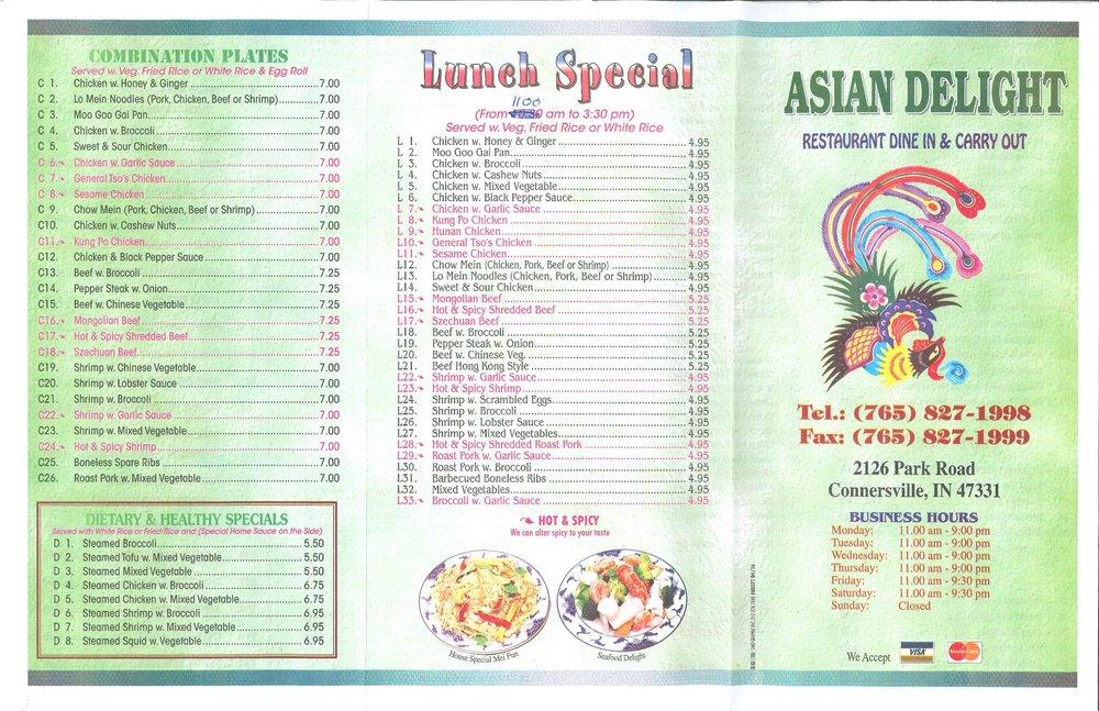 Menu at Asian Delight restaurant, Connersville