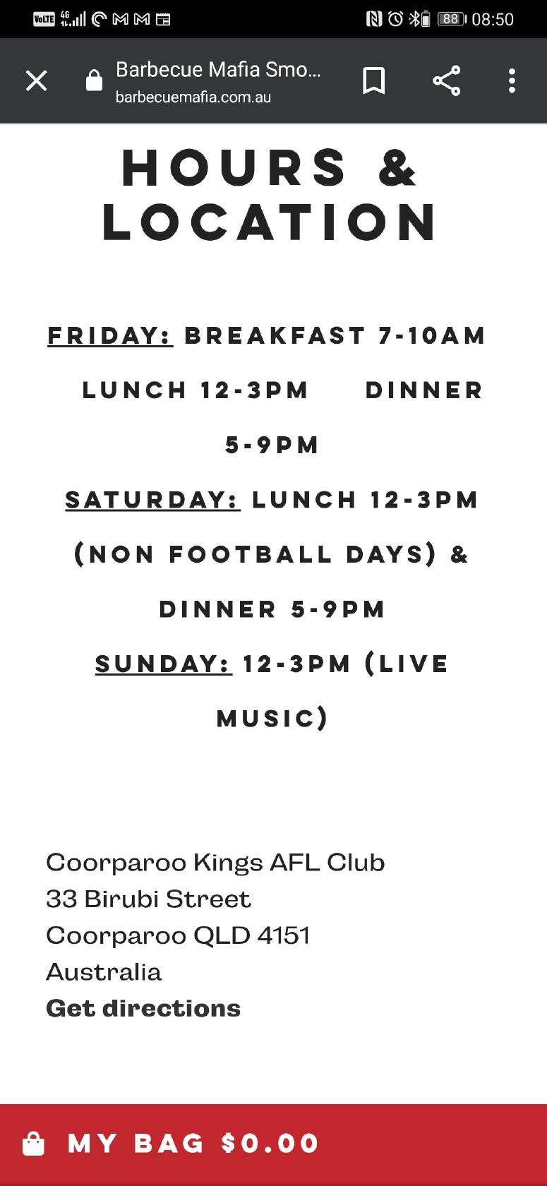 Menu at Barbecue Mafia, Coorparoo