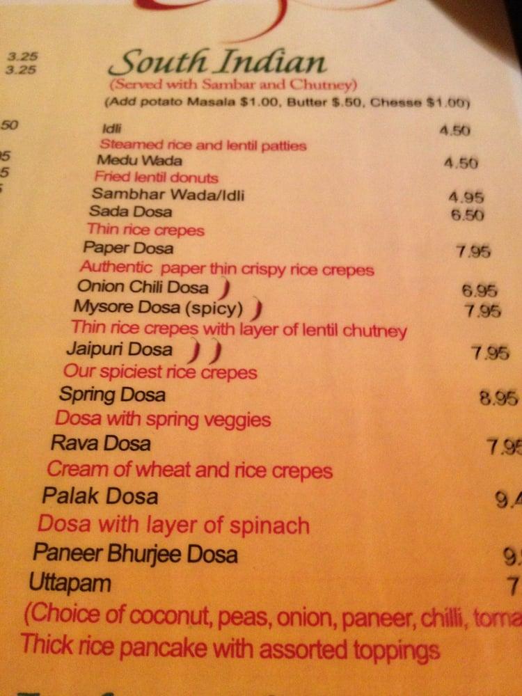 Menu at Bombay Caf restaurant, Orlando