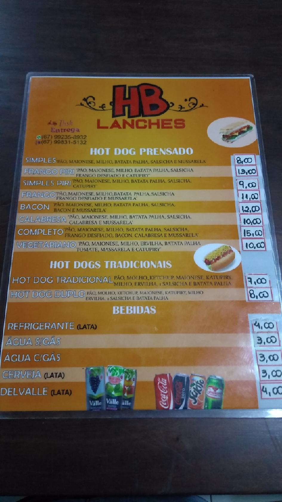 Menu em HB Lanches restaurante, Bonito
