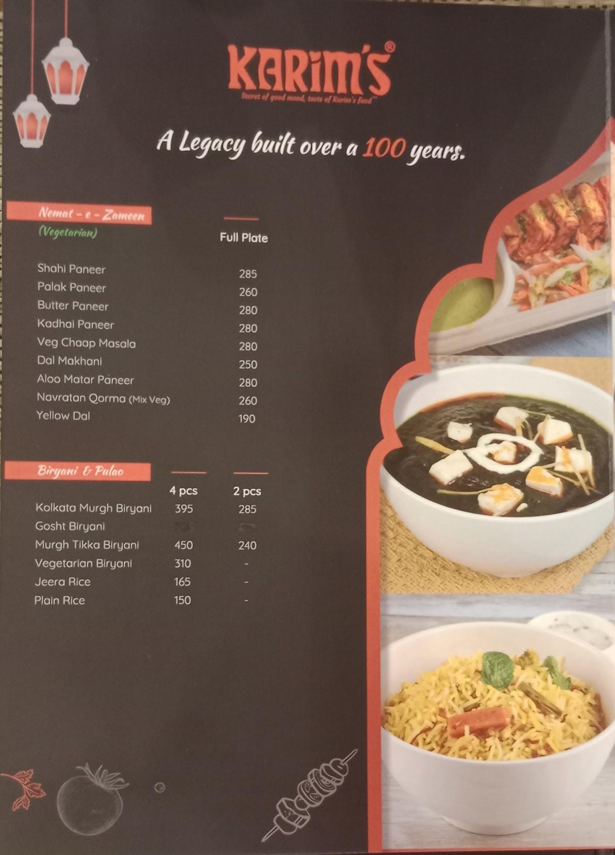 Menu at Karim's - Original from Jama Masjid Delhi 6 (Mukundapur), Kolkata