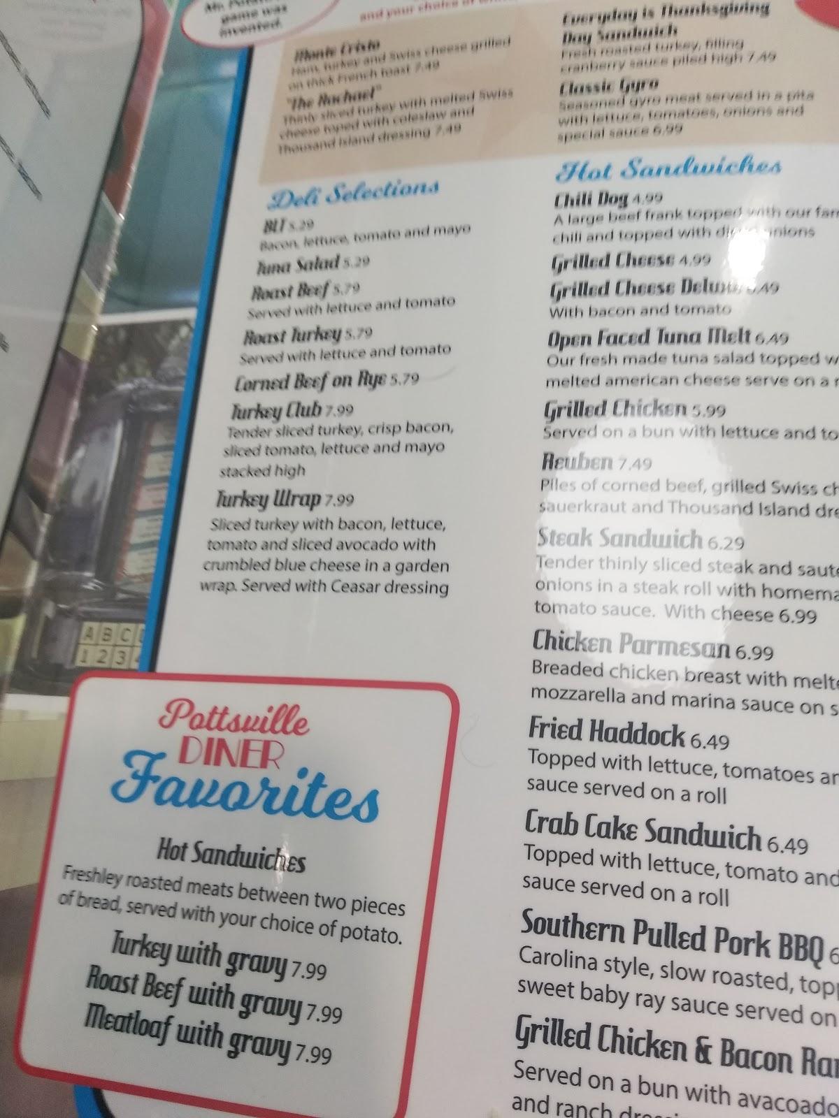 Menu at Pottsville Diner restaurant, Pottsville, 501 N Claude A Lord Blvd
