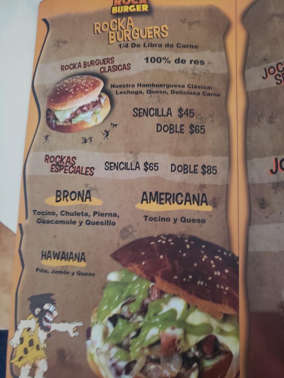 Menu at Rocka Burger restaurant, Puebla City