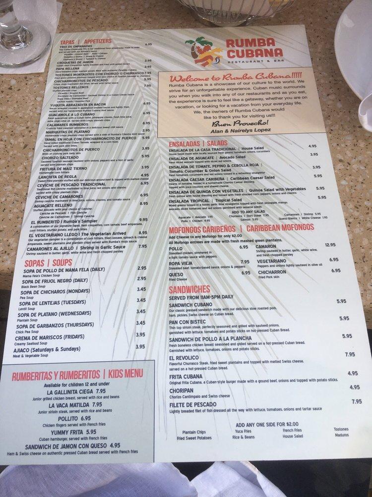 Menu at Rumba Cubana pub & bar, Jersey City
