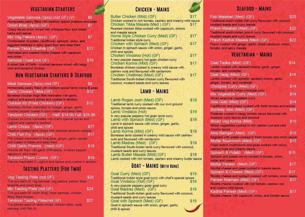 Menu at Spice 6 Indian Restaurant, Innaloo