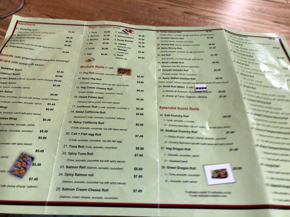 Menu at Splendid Sushi restaurant, Concord