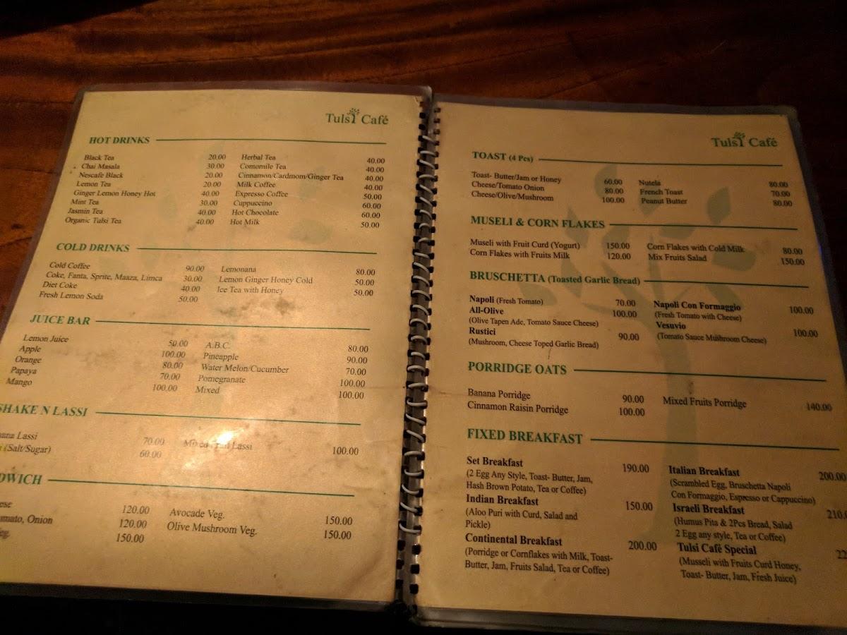 Menu at Tulsi Cafe rishikesh, Rishikesh