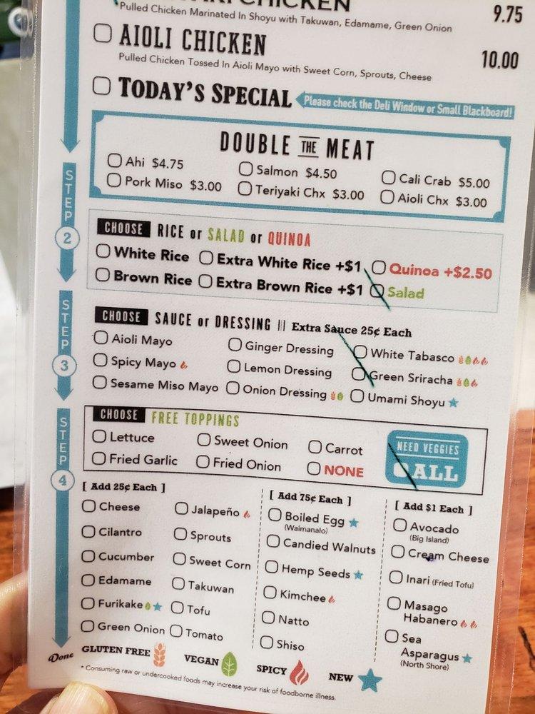 Menu at Up Roll Café Kailua restaurant, Kailua
