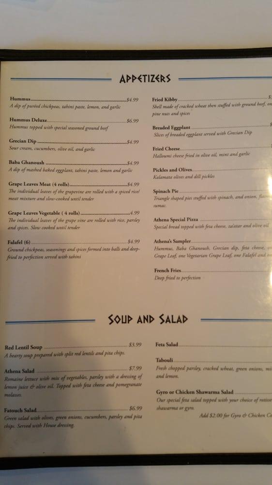 Menu at Athena Greek & Lebanese Grill restaurant, Shreveport