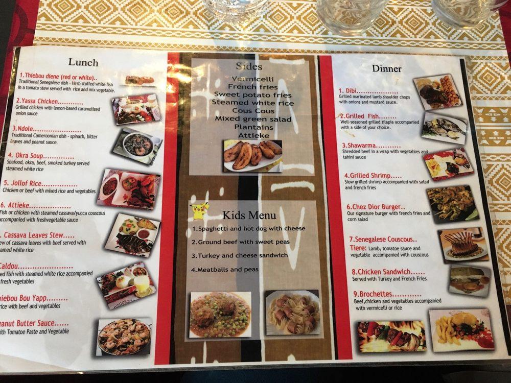 Menu at Chez Dior restaurant, Hyattsville