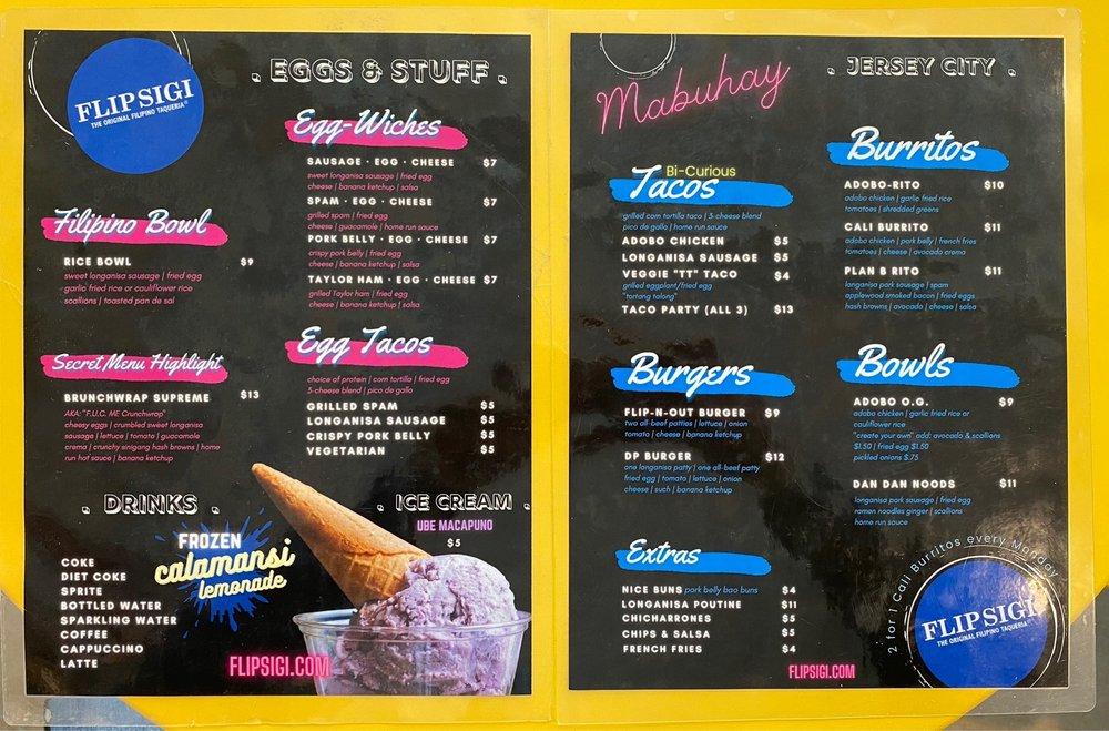 Menu at Flip Sigi restaurant, Jersey City