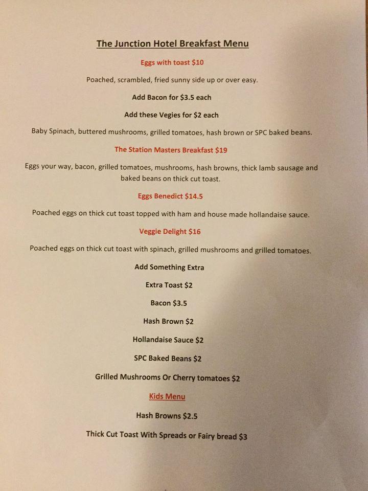 Menu at Junction Hotel Toolamba pub & bar, Toolamba