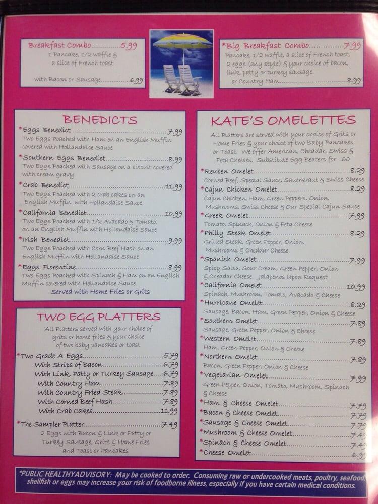 Menu at Kate's Pancake House restaurant, Carolina Beach