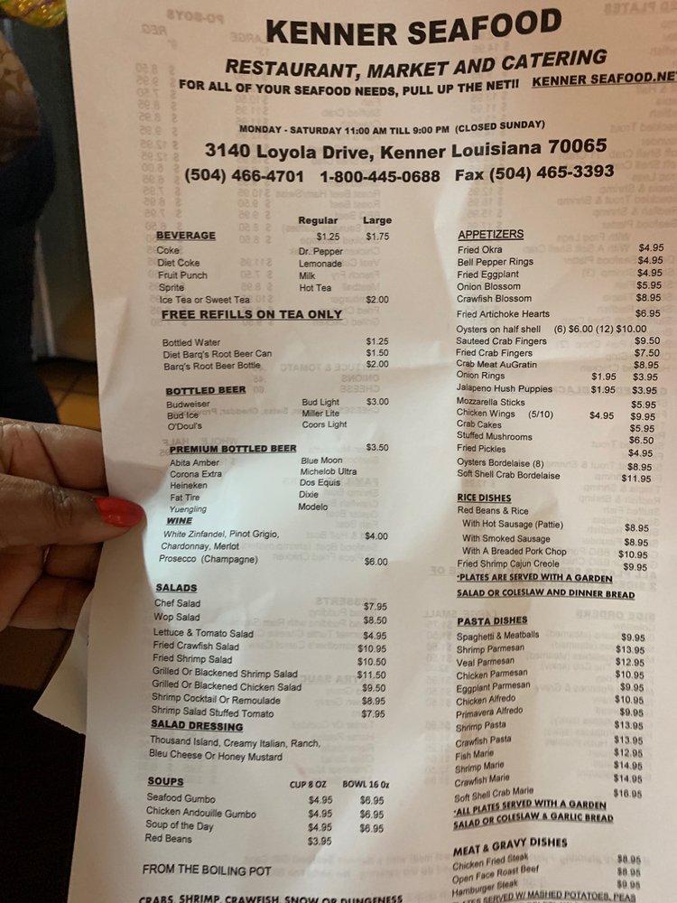 Menu at Kenner Seafood, Market, Restaurant & Catering, Kenner