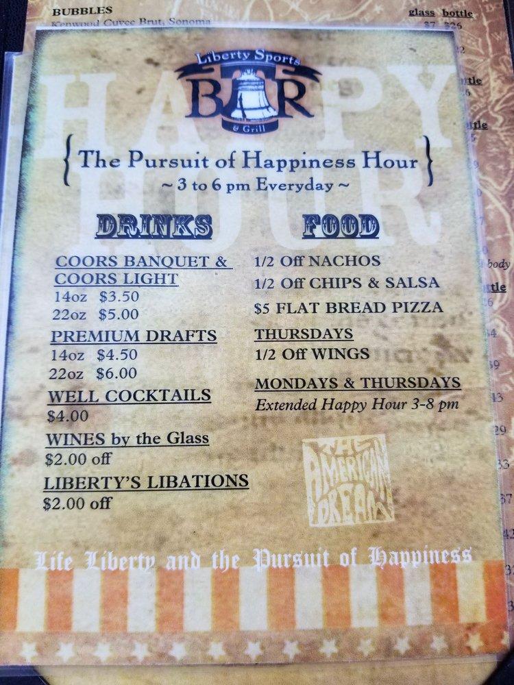 Carta de Liberty Sports Bar and Grill, Mammoth Lakes