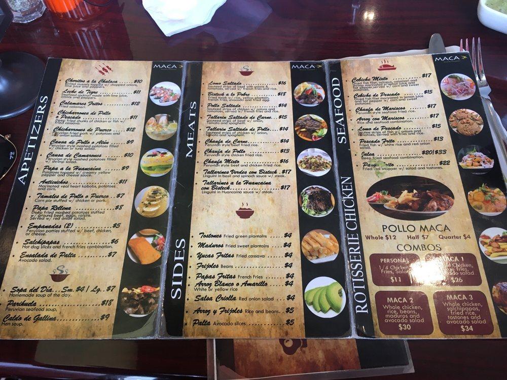 Menu at MACA Peruvian Restaurant, New York City