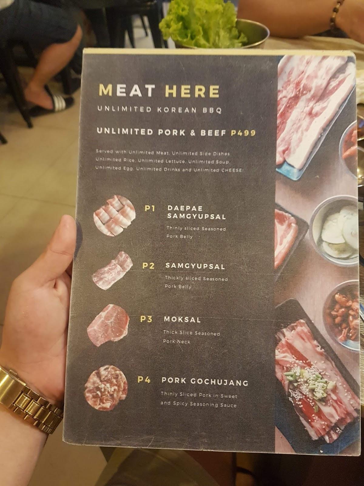 Menu at Meat Here Unlimited Korean BBQ, Calamba