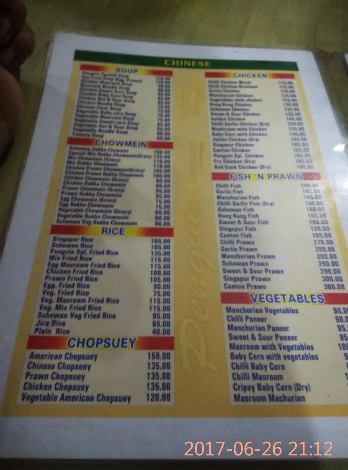 Menu at Penguin Restaurant, Howrah, Danesh Sk Lane