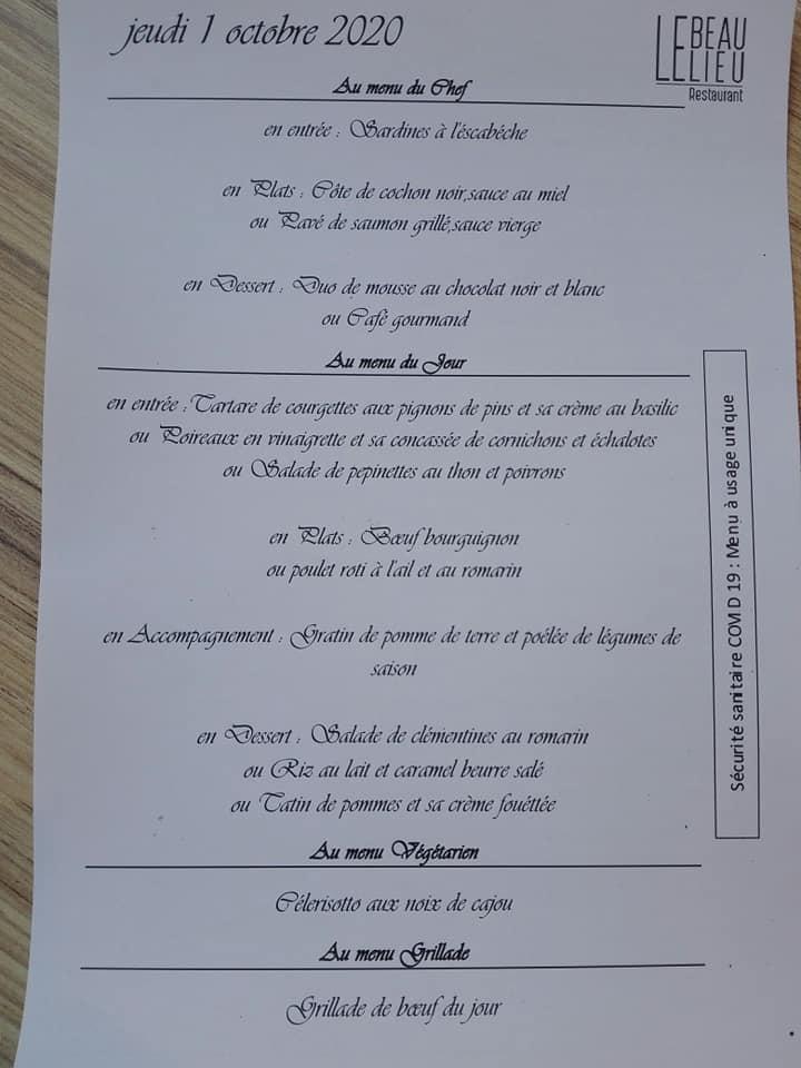 Menu au Restaurant Le Beau Lieu, Bordeaux
