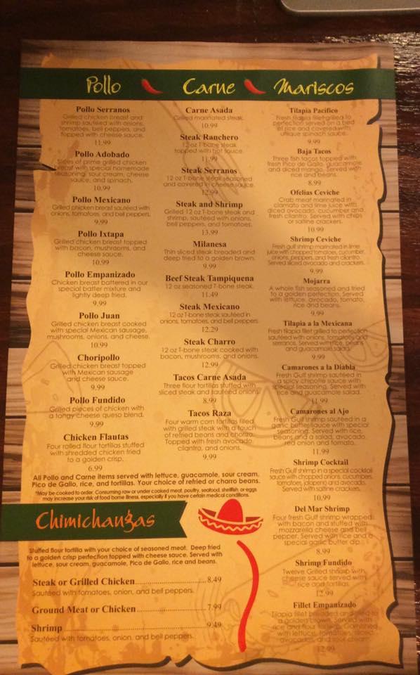 Menu at Serranos Mexican Grill restaurant, Conway