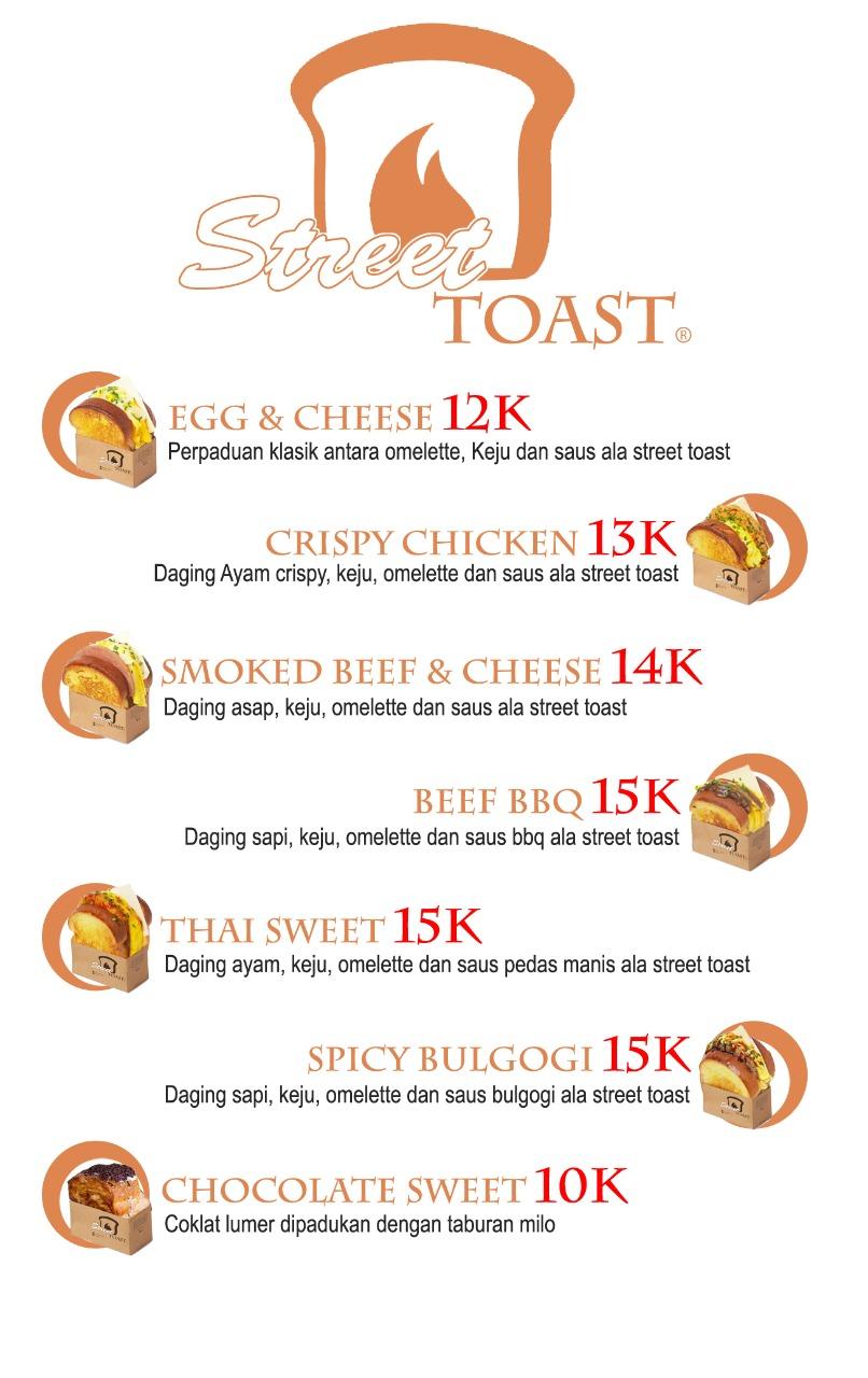 Menu at Street Toast restaurant, Banyuwangi
