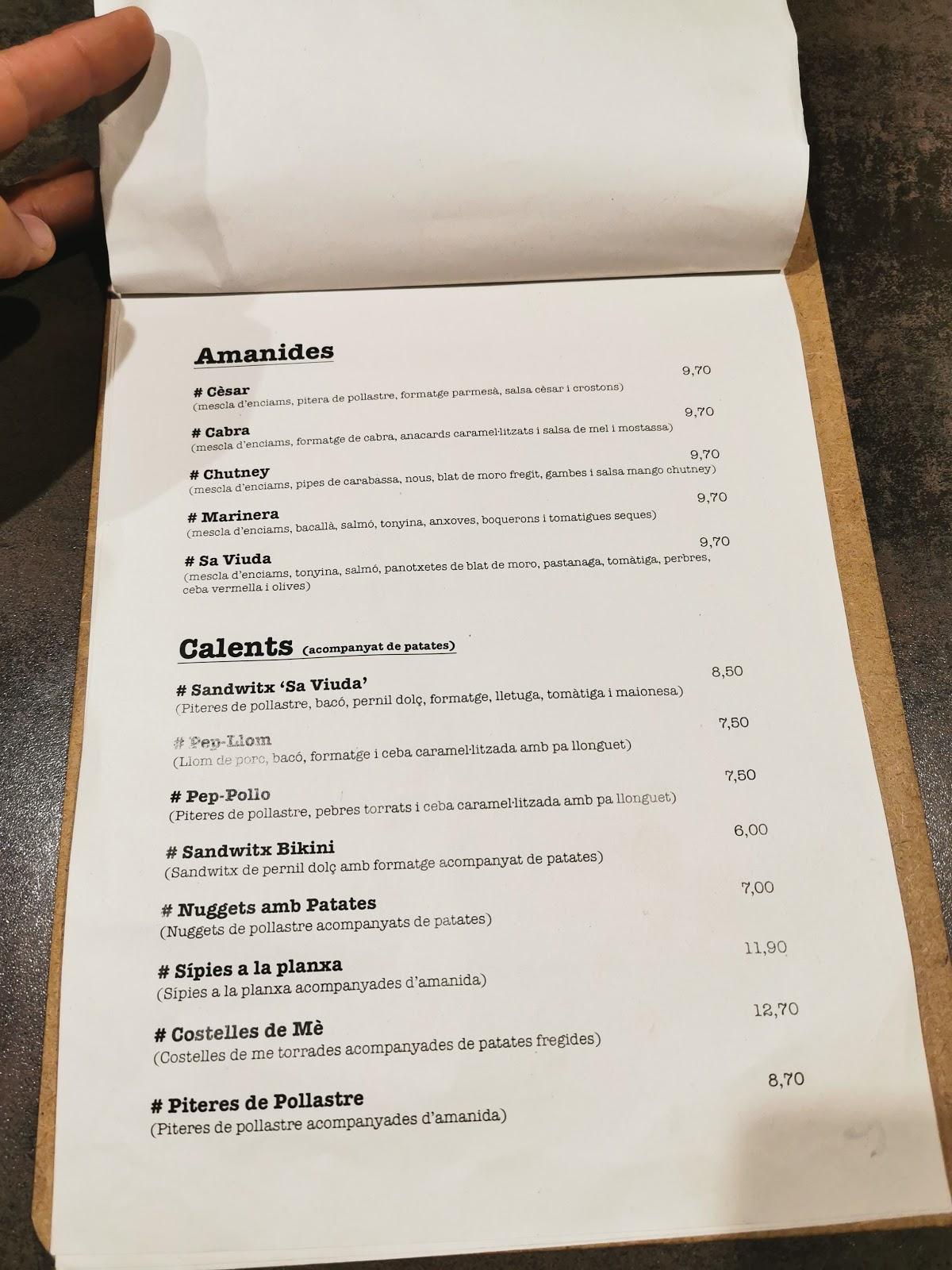 Carta del pub y bar Ca sa Viuda, Porreras