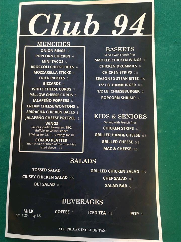 Menu at Club 94, Casselton