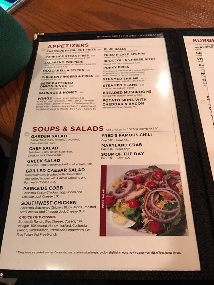 Menu at Parkside Hotel pub & bar, Hershey