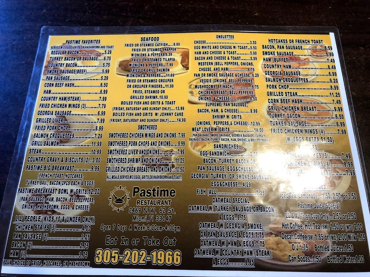 Menu at Pastime Restaurant, Miami