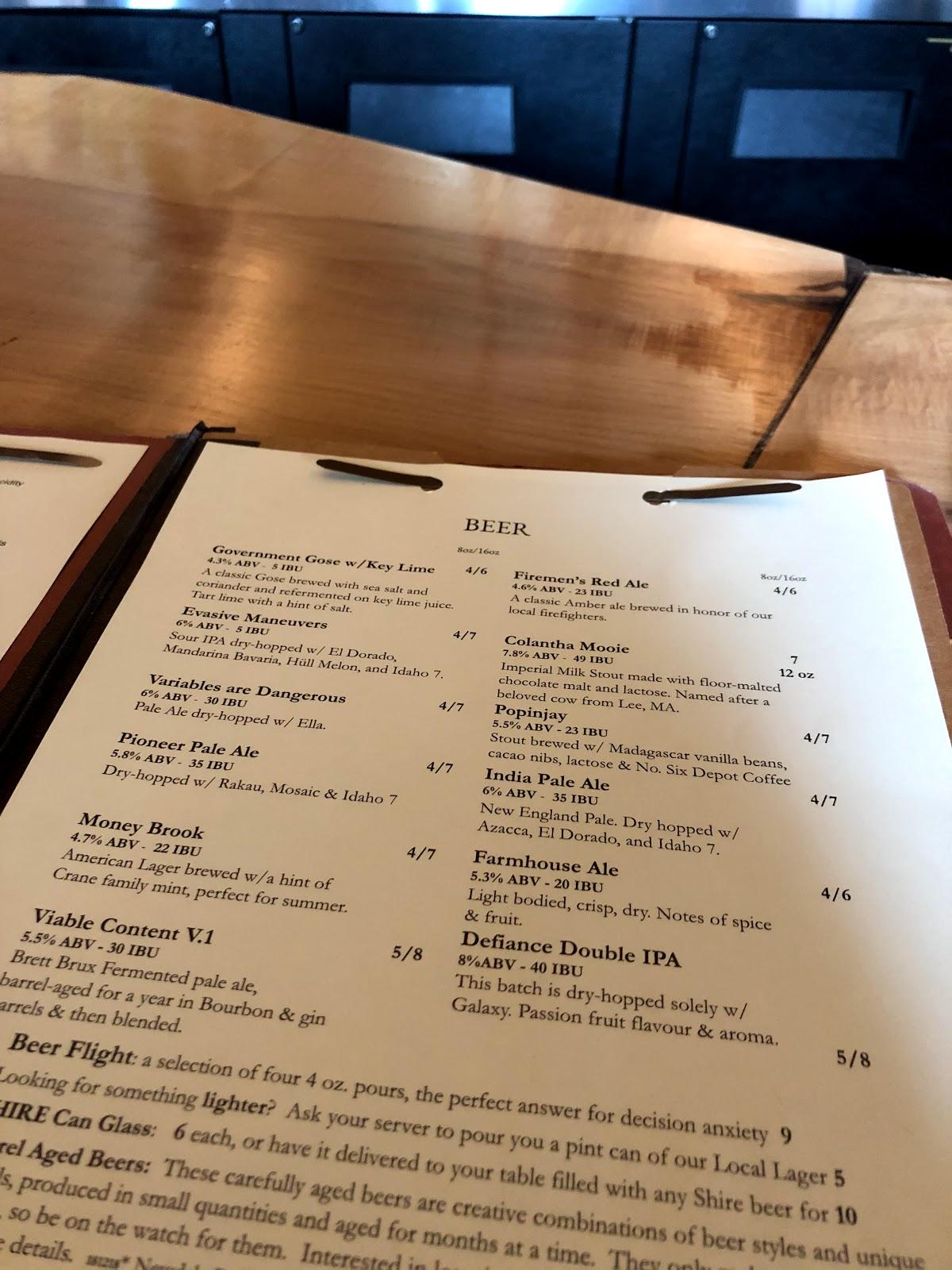 Menu at Shire Beer Co. pub & bar, Dalton