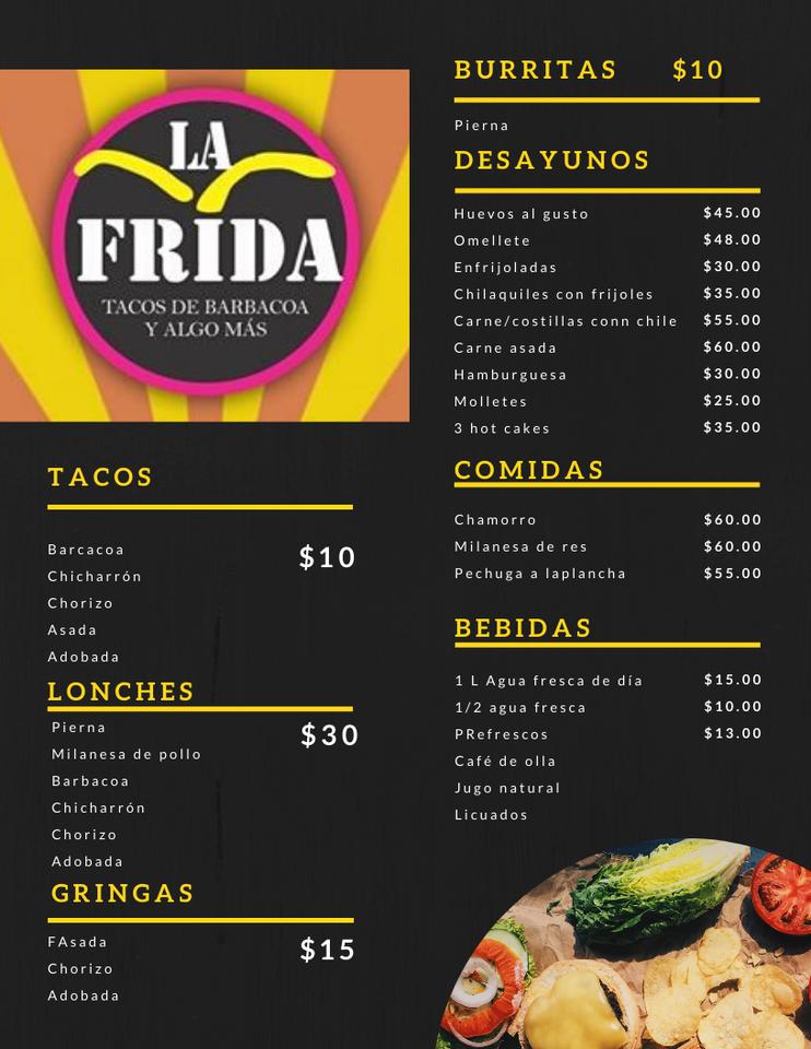 Carta del restaurante LONCHERÍA LA FRIDA, Guadalajara, C. Manuel López ...