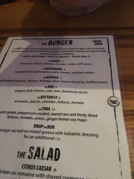 Carta del pub y bar The BURGER Loft, New City