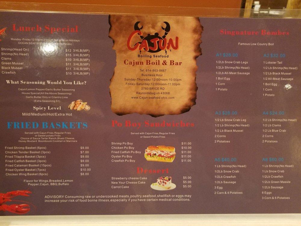 Menu at Cajun Boiling Seafood pub & bar, Reynoldsburg